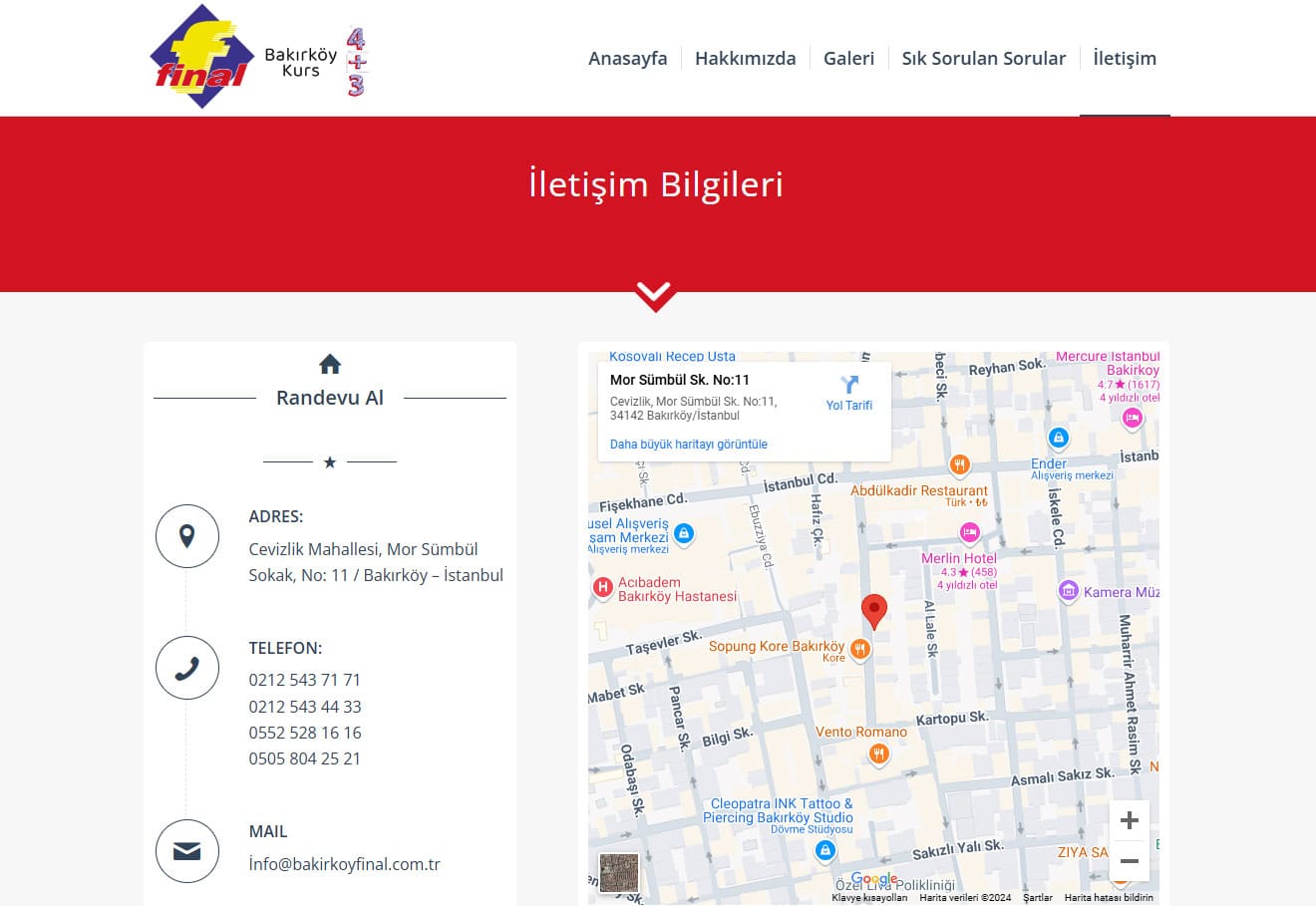 İletişim Bilgileri - Bakırköy Final Kurs Merkezi